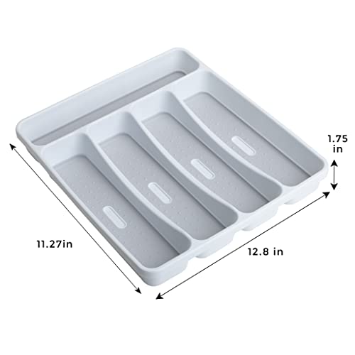 Smart Design Plastic Drawer Organizer - 5 Compartment - Non-Slip Lining and Feet - BPA Free - Utensils, Flatware, Office, Personal Care, or Makeup Storage - Kitchen - White with Gray