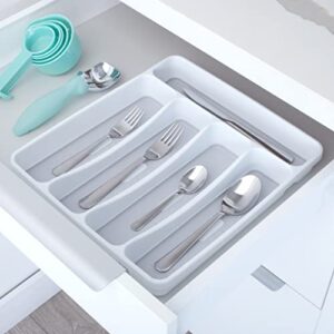 Smart Design Plastic Drawer Organizer - 5 Compartment - Non-Slip Lining and Feet - BPA Free - Utensils, Flatware, Office, Personal Care, or Makeup Storage - Kitchen - White with Gray