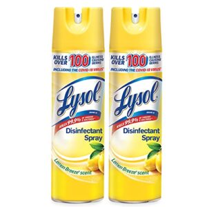 lysol disinfectant spray, sanitizing and antibacterial spray, for disinfecting and deodorizing, lemon breeze, 19 fl oz (pack of 2), packaging may vary