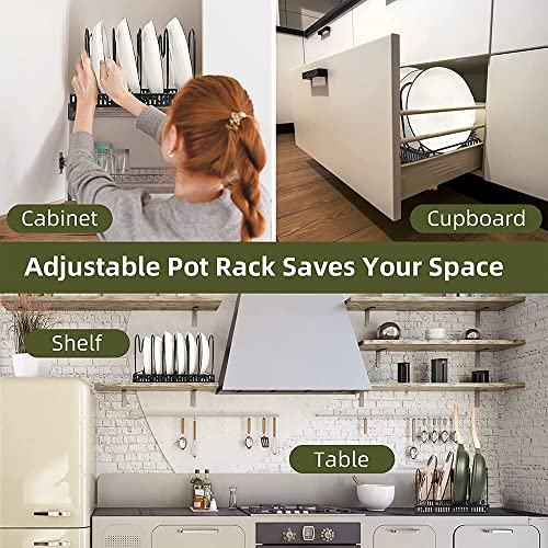 Expandable Pot and Pan Organizers Rack,Pans and Pots Lid Organizer Rack Holder, Kitchen Cabinet Pantry Bakeware Organizer Rack Holder with Adjustable Compartments (BLACK/13Partition)