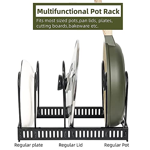 Expandable Pot and Pan Organizers Rack,Pans and Pots Lid Organizer Rack Holder, Kitchen Cabinet Pantry Bakeware Organizer Rack Holder with Adjustable Compartments (BLACK/13Partition)