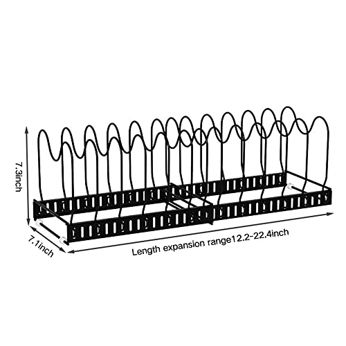 Expandable Pot and Pan Organizers Rack,Pans and Pots Lid Organizer Rack Holder, Kitchen Cabinet Pantry Bakeware Organizer Rack Holder with Adjustable Compartments (BLACK/13Partition)