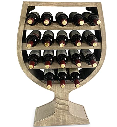 CoTa Global Modern Wine Glass Shaped Wall Mounted Wine Rack - 18 Bottles Freestanding Wooden Wine Holder, Hanging Bottle Rack or Floor Stand, Wine Storage Shelf Organizer for Wine Bar & Home Décor