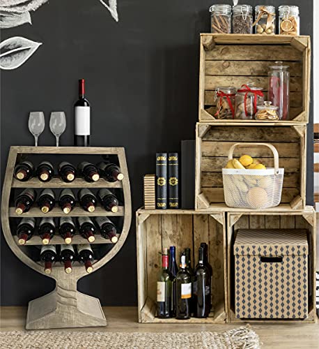 CoTa Global Modern Wine Glass Shaped Wall Mounted Wine Rack - 18 Bottles Freestanding Wooden Wine Holder, Hanging Bottle Rack or Floor Stand, Wine Storage Shelf Organizer for Wine Bar & Home Décor