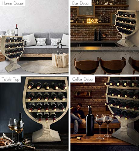 CoTa Global Modern Wine Glass Shaped Wall Mounted Wine Rack - 18 Bottles Freestanding Wooden Wine Holder, Hanging Bottle Rack or Floor Stand, Wine Storage Shelf Organizer for Wine Bar & Home Décor