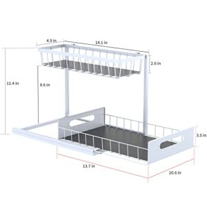 Under Sink Organizer, SUTINE 2 Tier L-Shape Bathroom Organizer, Pull Out Cabinet Organizer Storage Shelf, Multiuse Under Sink Organizers and Storage for Kitchen Bathroom (White)