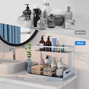 Under Sink Organizer, SUTINE 2 Tier L-Shape Bathroom Organizer, Pull Out Cabinet Organizer Storage Shelf, Multiuse Under Sink Organizers and Storage for Kitchen Bathroom (White)