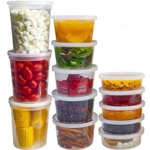 durahome food storage containers with lids 8oz, 16oz, 32oz freezer deli cups combo pack, 44 sets bpa-free leakproof round clear takeout container meal prep microwavable, airtight lids (mixed sizes)