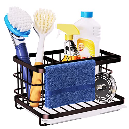 Consumest Sink Caddy, Sponge Holder for Kitchen Sink with Drip Tray, Non-Slip Kitchen Sink Organizer for Countertop, SUS304 Stainless Steel Rustproof Sink Rack - Bronze