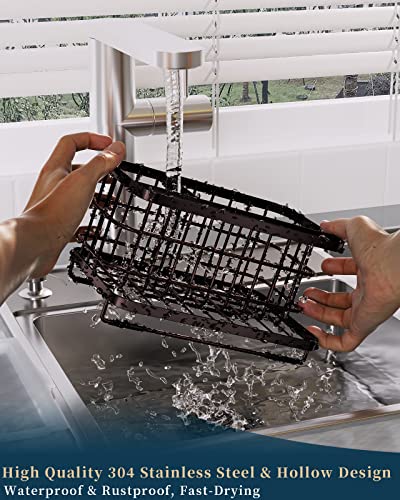 Consumest Sink Caddy, Sponge Holder for Kitchen Sink with Drip Tray, Non-Slip Kitchen Sink Organizer for Countertop, SUS304 Stainless Steel Rustproof Sink Rack - Bronze