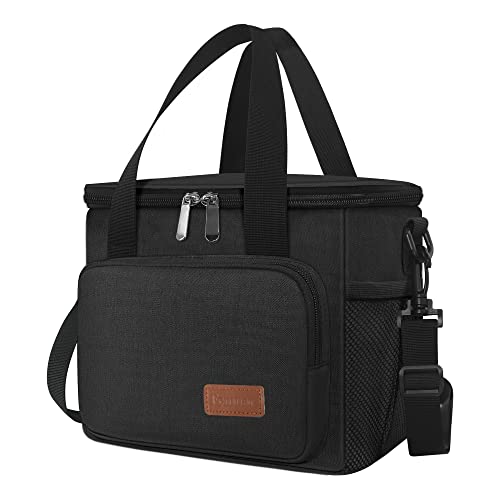 Femuar Lunch Bags for Women/Men, Insulated Lunch Bag for Work Office School Picnic - Lunch Cooler Bag Leakproof Lunch Box with Adjustable Shoulder Strap - Black