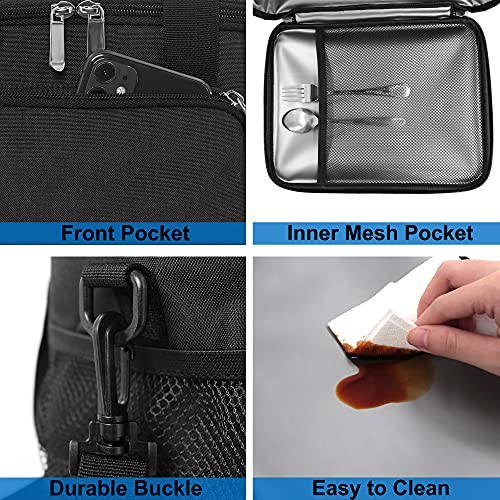 Femuar Lunch Bags for Women/Men, Insulated Lunch Bag for Work Office School Picnic - Lunch Cooler Bag Leakproof Lunch Box with Adjustable Shoulder Strap - Black