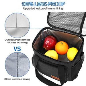 Femuar Lunch Bags for Women/Men, Insulated Lunch Bag for Work Office School Picnic - Lunch Cooler Bag Leakproof Lunch Box with Adjustable Shoulder Strap - Black