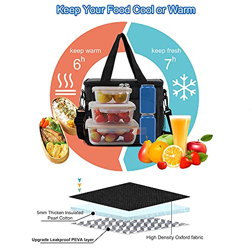 Femuar Lunch Bags for Women/Men, Insulated Lunch Bag for Work Office School Picnic - Lunch Cooler Bag Leakproof Lunch Box with Adjustable Shoulder Strap - Black