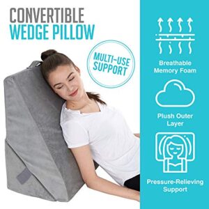 Bed Wedge Pillow - Adjustable 9&12 Inch Folding Memory Foam Incline Cushion System for Legs and Back Support Pillow - Acid Reflux, Anti Snoring, Heartburn, Reading – Machine Washable