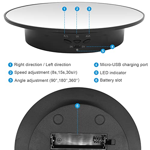 Fotoconic Motorized Rotating Display Stand, 20CM /Load 8KG, 360 Degree Electric Rotating Turntable for Photography Products, Jewelry, Cake,3D Model, Mirror Cover (Black)