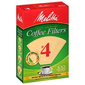 melitta #4 cone coffee filters, natural brown, 100 count (pack of 6) 600 total filters