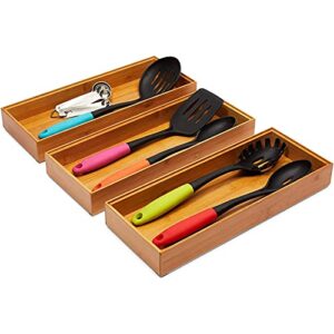 bamboo utensil drawer organizers for kitchen (15 x 6 x 2 in, 3 pack)