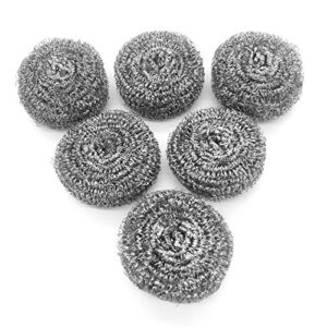 6 pack stainless steel sponges, scrubbing scouring pad, steel wool scrubber for kitchens, bathroom and more