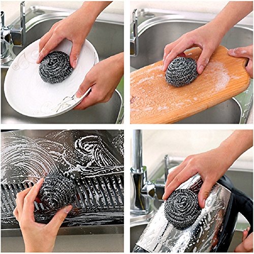 6 Pack Stainless Steel Sponges, Scrubbing Scouring Pad, Steel Wool Scrubber for Kitchens, Bathroom and More