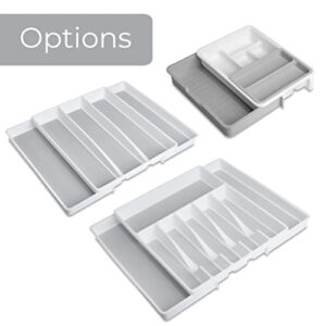 Smart Design 7 Compartment Expandable Drawer Organizer - Sliding Tray - BPA Free - Utensils, Flatware, Office, Personal Care, or Makeup Storage - Kitchen - White with Gray