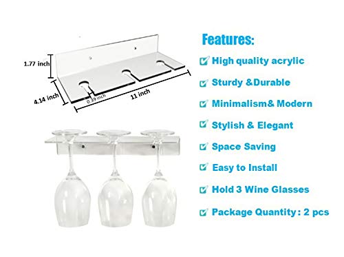 Generic Brands Stemware Rack,Wine Glasses Holder Under Cabinet Organization and Storage Set of 2, Clear Acrylic Finish 11 Inch Wine Glass Rack