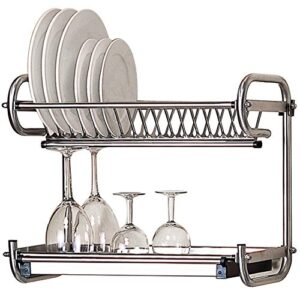 kitchen hardware collection 2 tier dish drying rack stainless steel wall mounted or stand on countertop draining rack 23.2 inch length 20 dish slots organizer with drainboard for cup plate bowl