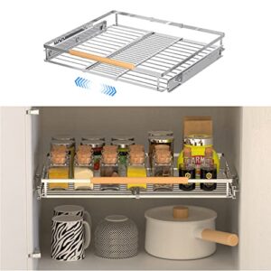 expandable pull out cabinet drawer organizer, 16.3~26.3″w x 17″d heavy duty cabinet organizers and storage, expandable width cabinet pull out shelves for kitchen cabinets, chrome finish (1 pack)