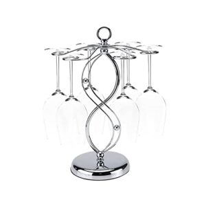 homya wine glass holder – countertop metal wine holder vertical wine glass display rack for bar kitchen table, offers 6 wine glasses, silver