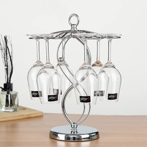 Homya Wine Glass Holder - Countertop Metal Wine Holder Vertical Wine Glass Display Rack for Bar Kitchen Table, Offers 6 Wine Glasses, Silver