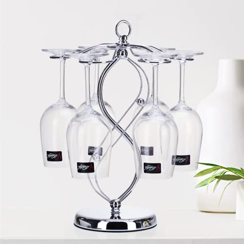 Homya Wine Glass Holder - Countertop Metal Wine Holder Vertical Wine Glass Display Rack for Bar Kitchen Table, Offers 6 Wine Glasses, Silver