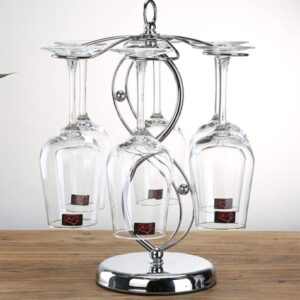 Homya Wine Glass Holder - Countertop Metal Wine Holder Vertical Wine Glass Display Rack for Bar Kitchen Table, Offers 6 Wine Glasses, Silver