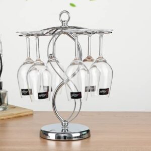 Homya Wine Glass Holder - Countertop Metal Wine Holder Vertical Wine Glass Display Rack for Bar Kitchen Table, Offers 6 Wine Glasses, Silver