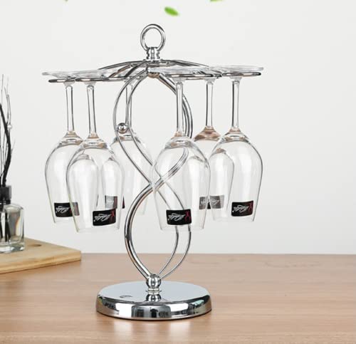 Homya Wine Glass Holder - Countertop Metal Wine Holder Vertical Wine Glass Display Rack for Bar Kitchen Table, Offers 6 Wine Glasses, Silver