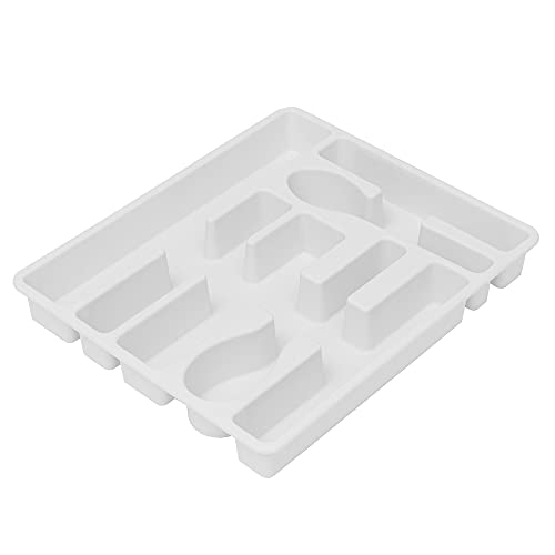 Home Basics 7 Molded Compartments Plastic Cutlery Tray (White) | Flatware and Extra Utensils Organizer | Deep Compartments | Heavy Duty | Round Corners