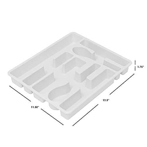 Home Basics 7 Molded Compartments Plastic Cutlery Tray (White) | Flatware and Extra Utensils Organizer | Deep Compartments | Heavy Duty | Round Corners