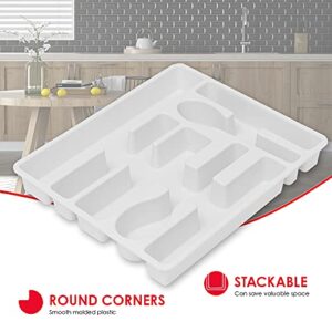 Home Basics 7 Molded Compartments Plastic Cutlery Tray (White) | Flatware and Extra Utensils Organizer | Deep Compartments | Heavy Duty | Round Corners