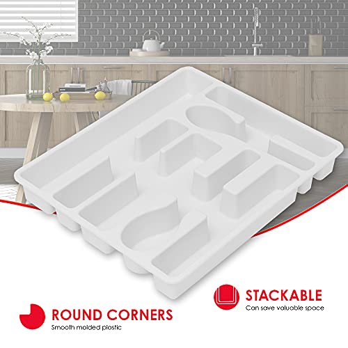 Home Basics 7 Molded Compartments Plastic Cutlery Tray (White) | Flatware and Extra Utensils Organizer | Deep Compartments | Heavy Duty | Round Corners