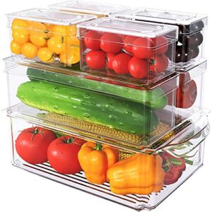 set of 7 fridge organizer stackable refrigerator organizer bins with lids, fridge organization and storage clear containers, bpa-free plastic pantry storage bins for fruits, vegetable, food, drinks