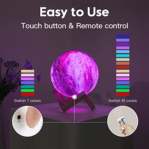 BRIGHTWORLD Moon Lamp Galaxy Lamp 5.9 inch 16 Colors LED 3D Moon Light, Remote & Touch Control Lava Lamp Moon Night Light Gifts for Girls Boys Kids Women Birthday