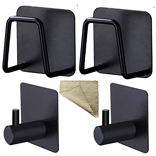 2 Self Adhesive&Waterproof Sponge Holder and 2 Multifuctional Hooks with Stainless Steel Used in Kitchen