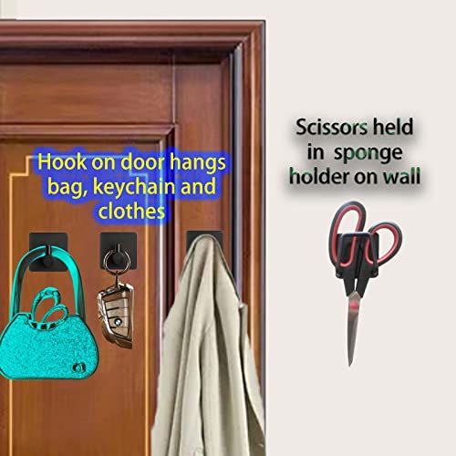 2 Self Adhesive&Waterproof Sponge Holder and 2 Multifuctional Hooks with Stainless Steel Used in Kitchen