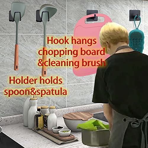 2 Self Adhesive&Waterproof Sponge Holder and 2 Multifuctional Hooks with Stainless Steel Used in Kitchen