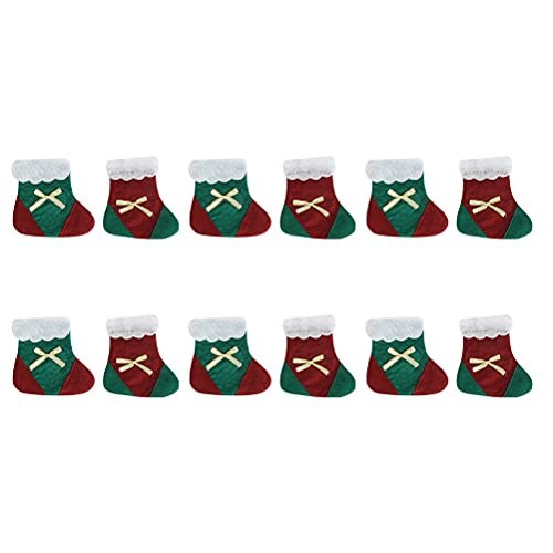 12Pcs Christmas Sock Cutlery Bag Lovely Mini Tableware Cover Chic Storage Pocket Decor for Celebration Party