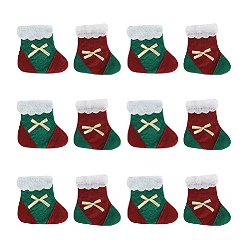 12Pcs Christmas Sock Cutlery Bag Lovely Mini Tableware Cover Chic Storage Pocket Decor for Celebration Party