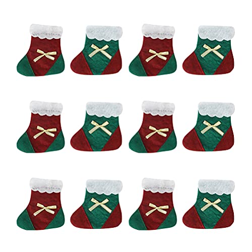 12Pcs Christmas Sock Cutlery Bag Lovely Mini Tableware Cover Chic Storage Pocket Decor for Celebration Party