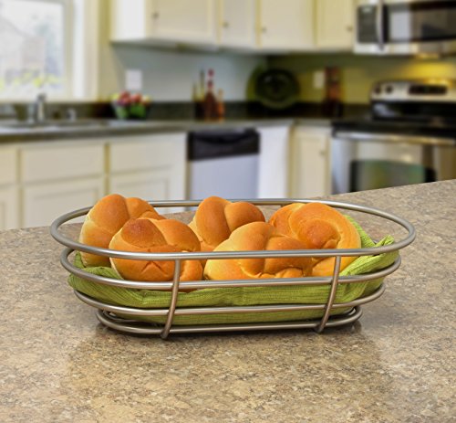 Spectrum Diversified Euro Basket, Classic Kitchen Design for Breads, Roll, Muffin Pastries & Baked Good Storage, Traditional Style Snack & Food Holder for Serving, 7 x 12.5 x 3.5, Satin Nickel