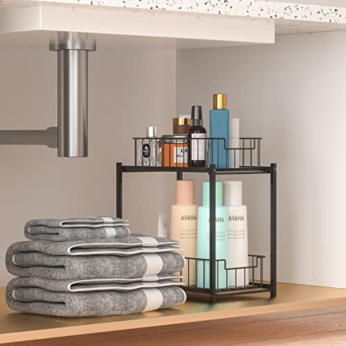 MaraFansie Under Sink Organizers and Storage Pull Out Organizer Kitchen Cabinet Rack with Sliding Drawers, Black