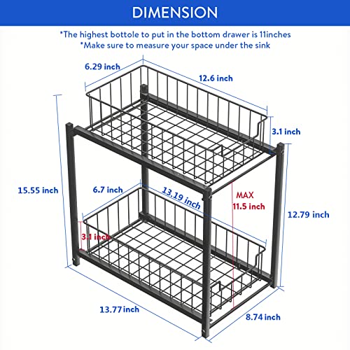 MaraFansie Under Sink Organizers and Storage Pull Out Organizer Kitchen Cabinet Rack with Sliding Drawers, Black