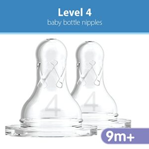 Dr. Brown’s Natural Flow® Level 4 Narrow Baby Bottle Silicone Nipple, Fast Flow, 9m+, 100% Silicone Bottle Nipple, 6 Pack